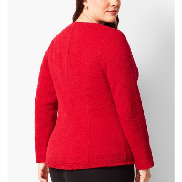 Talbots | Jackets & Coats | Talbots Red Fringe Trim Sweater Jacket ...
